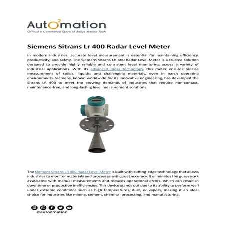 Siemens Sitrans Lr 400 Radar Level Meter | PDF
