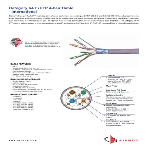 Siemon cat6 a cable data sheet upload | PDF