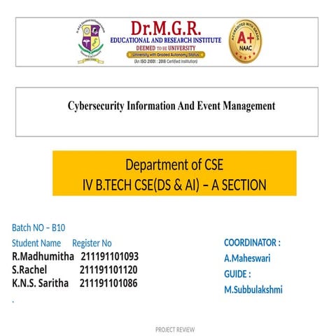 siem ppt cybersecurity presentation projects | PPTX