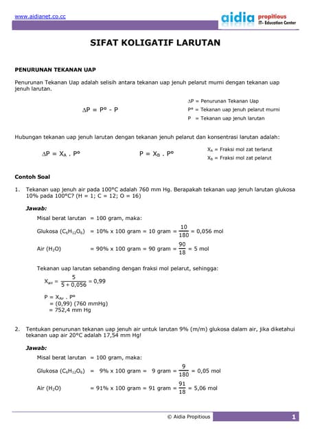 Konsentrasi dan sifat koligatif larutan | PPT