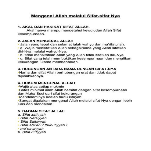 Sifat2 Zat Nya Allah | DOCX