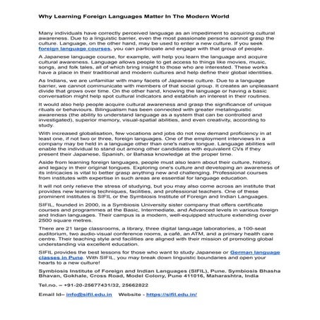 Why Is Learning a Foreign Language Crucial in Today’s World? | PDF
