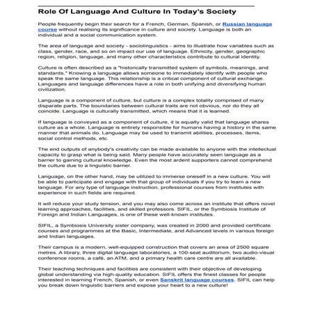 Role of Language and Culture In Today’s Society | PDF