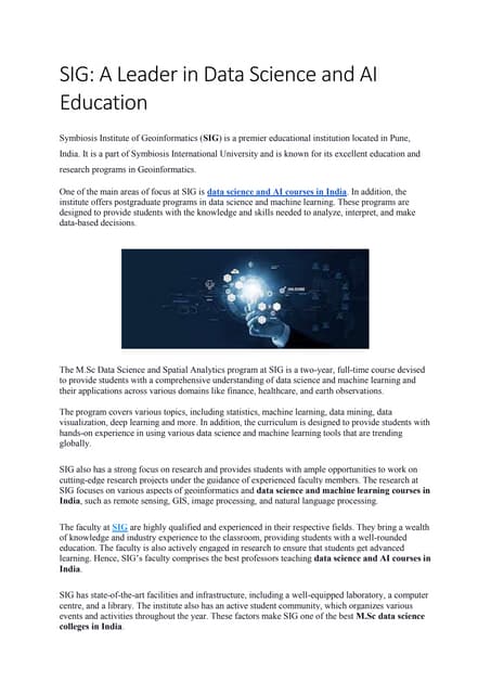 SIG: Pioneering MSc in Data Science in India | PDF