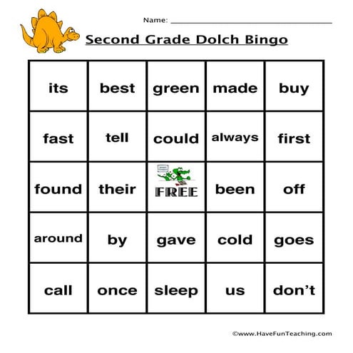 Sight word-bingo-second | PDF