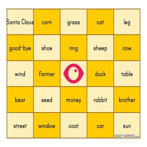 sight_words_bingo_dolch_nouns.for games in reading class | PPT