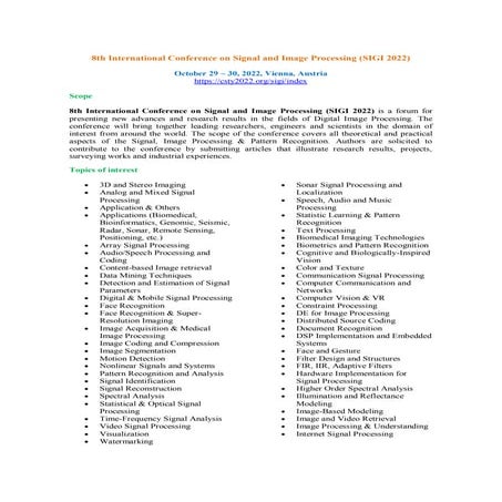 8th International Conference on Signal and Image Processing (SIGI 2022 ...