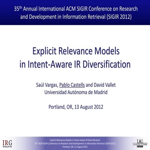SIGIR 2011 Poster - Intent-Oriented Diversity in Recommender Systems | PDF