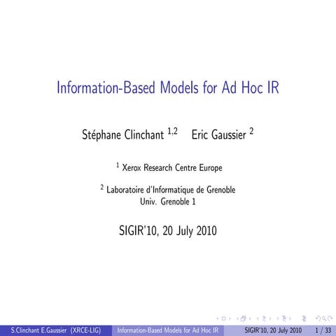 Information Models for Ad Hoc Information Retrieval, SIGIR 2010 | PPT