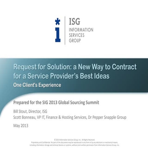 Request for Solution: a New Way to Contract for a Service Provider's ...