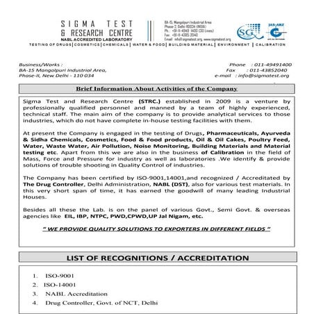 Sigma test research centre company profile | PDF