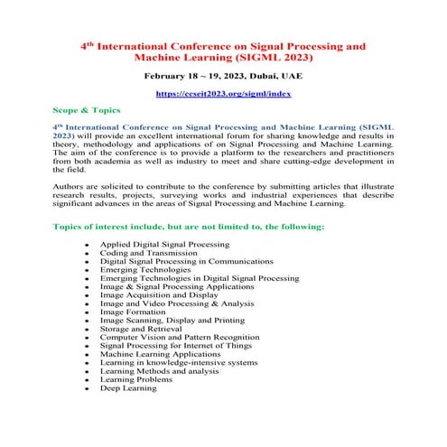 4 th International Conference on Signal Processing and Machine Learning ...