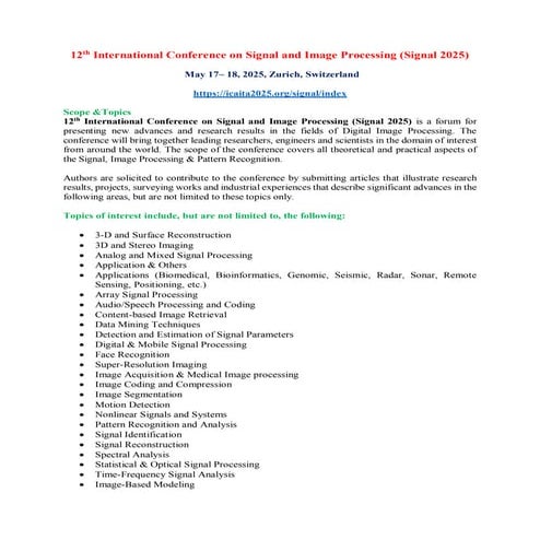 12th International Conference on Signal and Image Processing (Signal 2025) | PDF