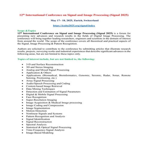 12th International Conference on Signal and Image Processing (Signal ...