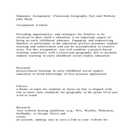 Signature Assignment Classroom Geography Fair and Website [due Mon] | DOCX