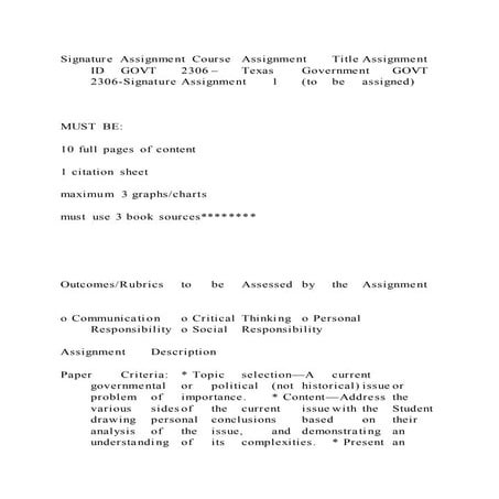 Signature Assignment CourseAssignmentTitleAssignmentIDGOVT2306 | PDF