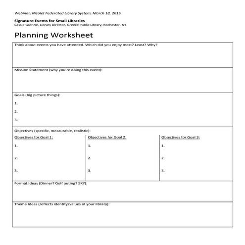 Signature Events Planning Workshop | PDF