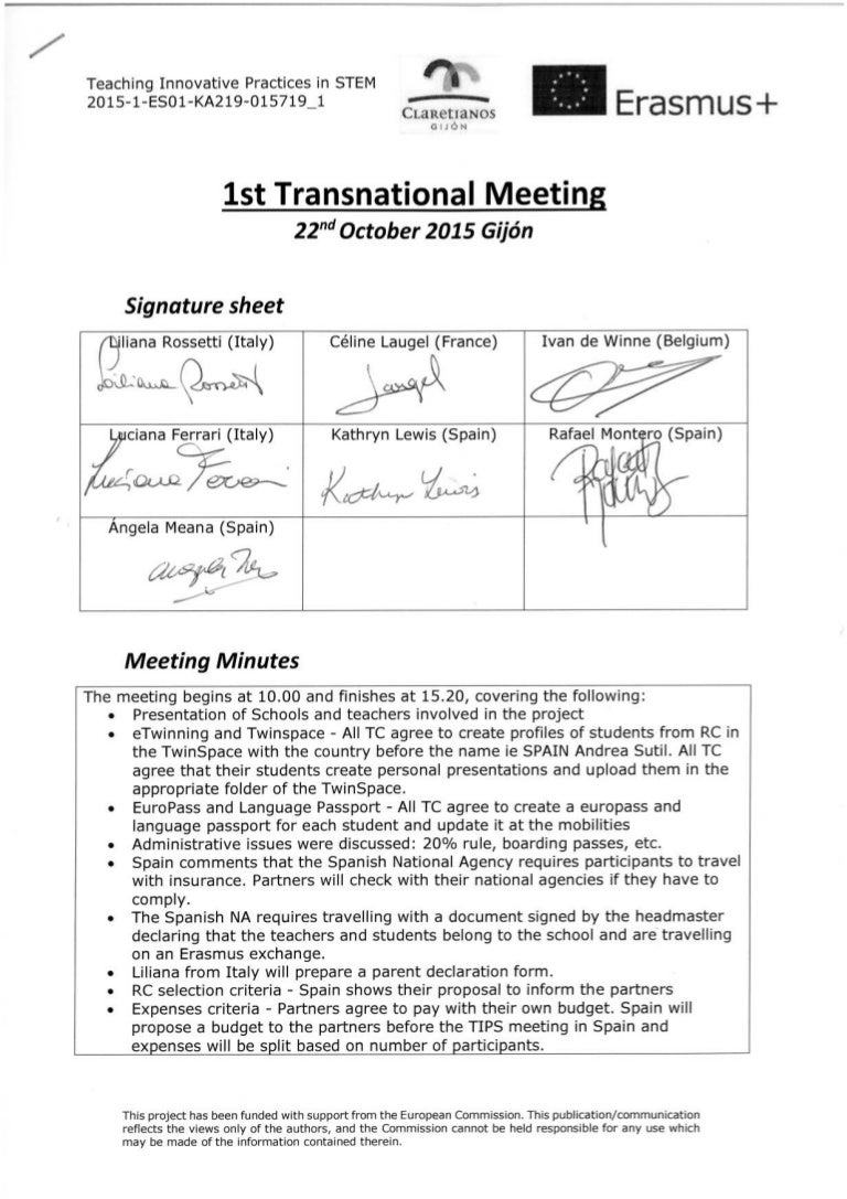 Signature sheet and meeting minutes