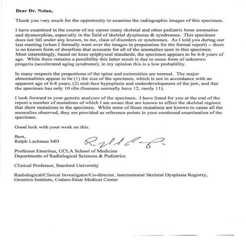 Sirius Disclosure: Dr. Lachman Examination Letter | PDF