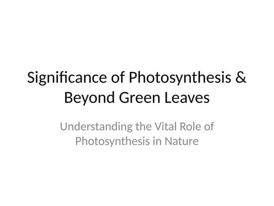 The importance of photosynthesis in the ecosystem | PPTX | Biological ...