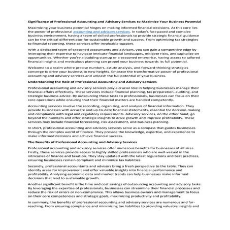 Significance of Professional Accounting and Advisory Services to Maximize Your Business ...