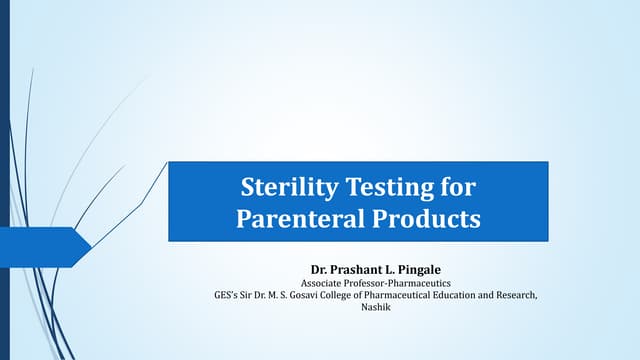 Sterility testing of Pharmaceutical Products | PPT