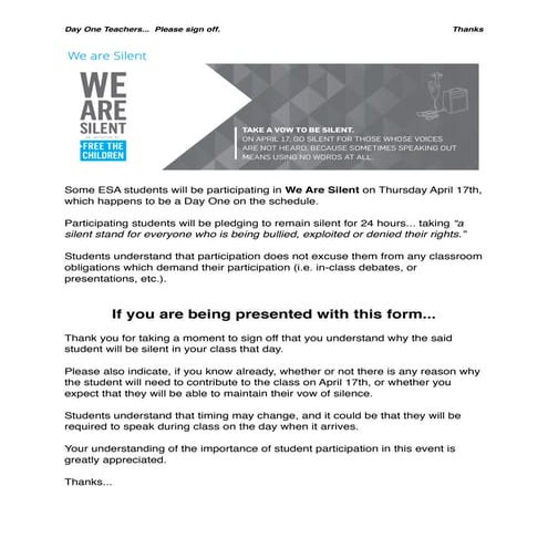 We Are Silent Sign off letter to teachers | PDF