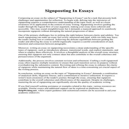 Signposting In Essays. Meridian Community College | PDF