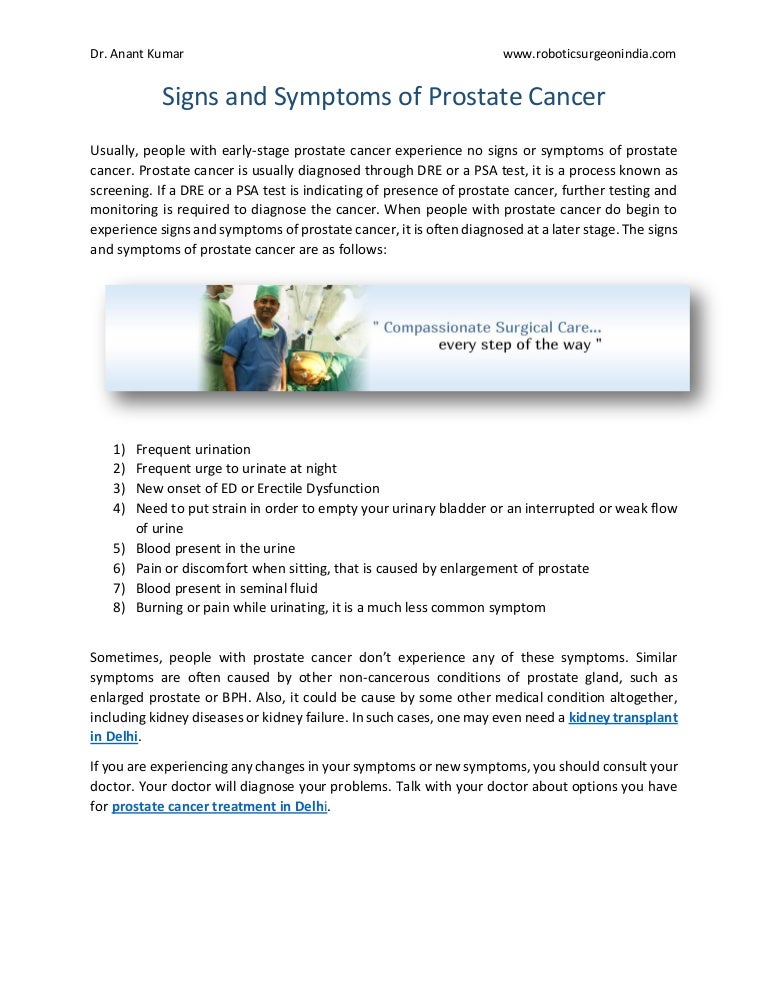 Signs And Symptoms Of Prostate Cancer