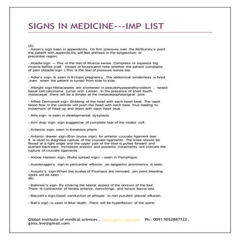 Signs in medicine | DOCX