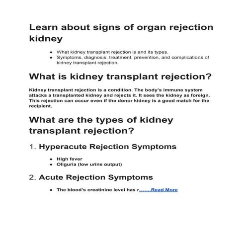 Learn about signs of organ rejection kidney | PDF