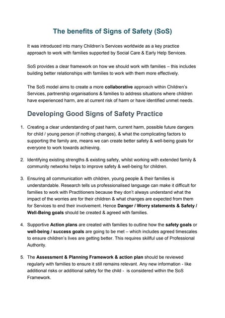 Signs of Safety Supervision Reflective Practice Tool | PDF