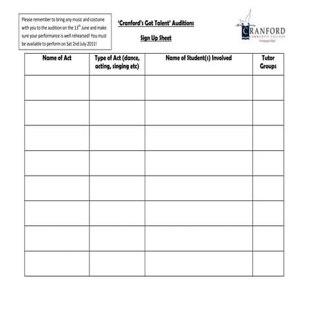 Sign up Sheet for Auditions | DOCX
