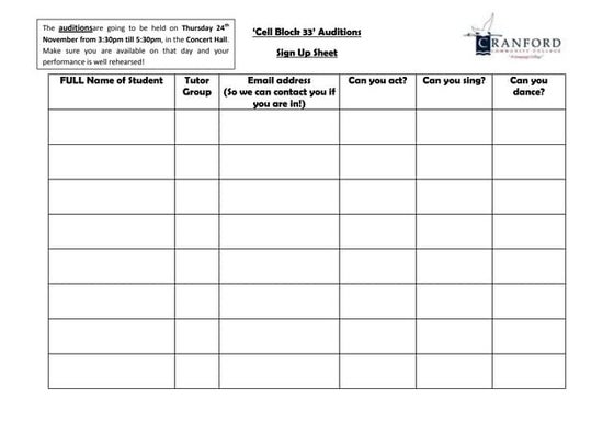 Audition Sheet | PDF