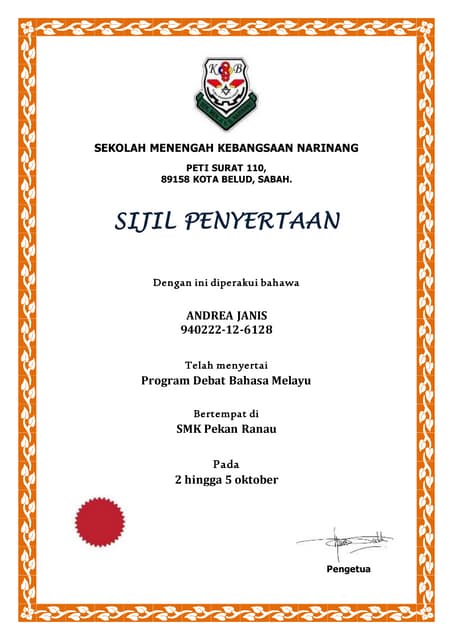 Sijil Pernyataan | DOCX