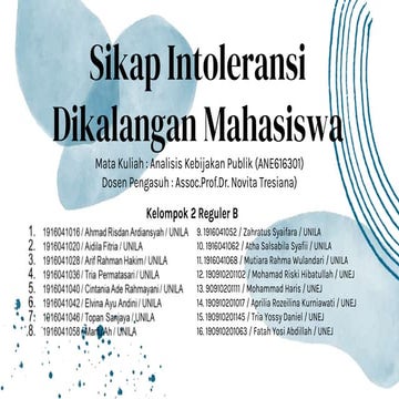Sikap intoleransi dikalangan mahasiswa (kel 2 reg b) | PPTX