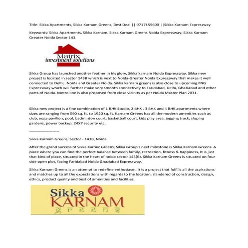 Sikka karnam greens noida expressway sector 143 | DOCX