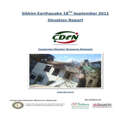 Sikkim Earthquake Situation Report 2011 cdrn | PDF