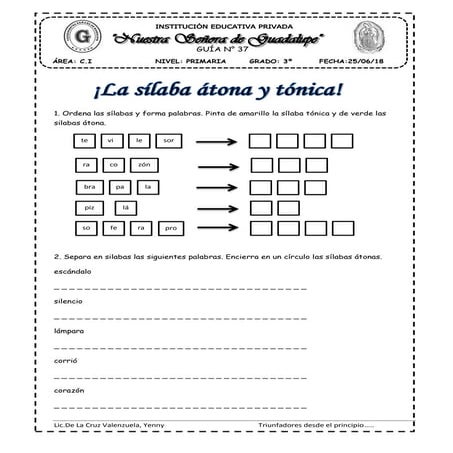 Hojas De Trabajo De Sílabas Para Tercer Grado Dígrafo Ll Hojas De