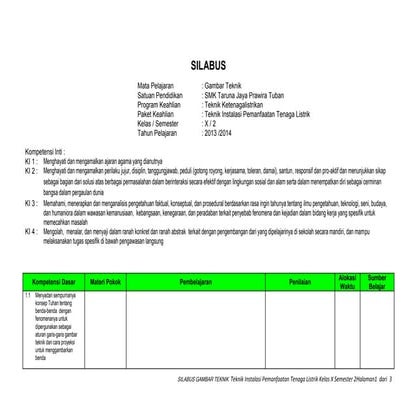 Silabus gambar teknik kelas x semester 2 | DOCX