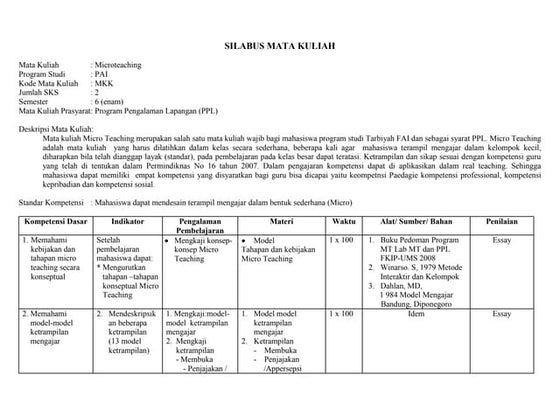 Contoh RPP Pelaksanaan Micro Teaching PGMI UIN Jakarta | PDF