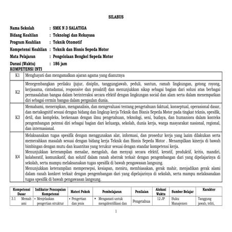 SILABUS (Pengelolaan Bengkel Sepeda Motor) SEPEDAMOTOR 2013 XII- IPK.doc