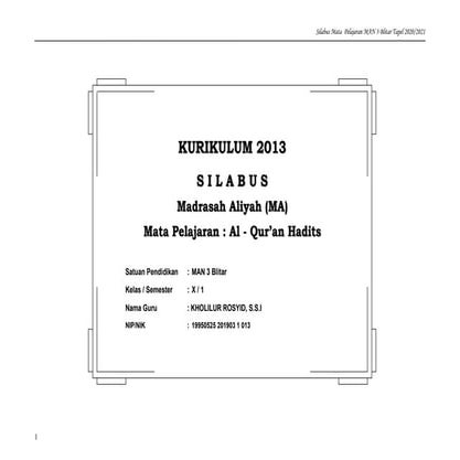 silabus qurdis XI agama untuk pedoman mengajar | PDF