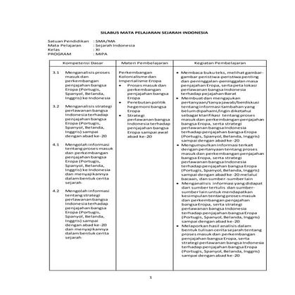 Silabus sejarah indonesia sma (umum) kelas xi ipa rev | DOCX