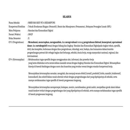 Silabus Simdig Ujian Semester Berbasis Komputer dan Android | DOCX