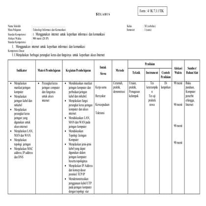 Silabus tik kelas xi | DOCX