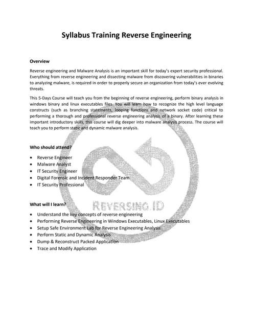 Reverse Engineering: Protecting and Breaking the Software (Workshop) | PPT