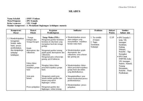 Contoh silabus ips kls 7 | DOCX
