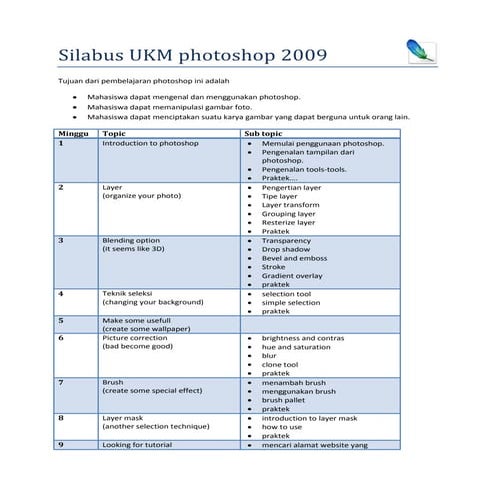 Silabus Ukm Photoshop 2009 | PDF