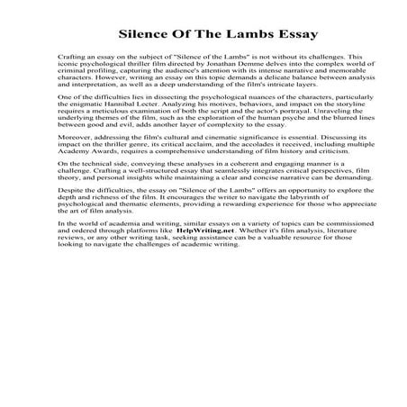Silence Of The Lambs Essay. Purdue University Global | PDF